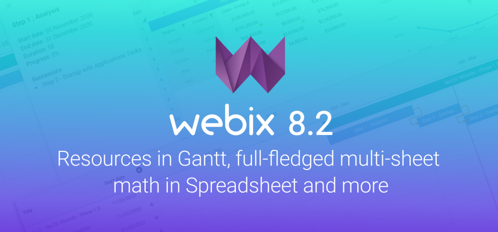 Webix 8.2: Resources in Gantt, full-fledged math in Spreadsheet and more