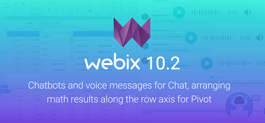 Webix 10.2: chatbots and voice messages for Chat, arranging math results along the row axis for ...